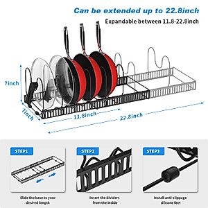 Pot Rack Organizer for Under Cabinet-Expandable Pots and Pans Organizer with 10 Dividers & 2 DIY Methods,Pots Lid Organizer Holder for Kitchen Cookware,Cookie Sheet Organizer Rack for Cabinet