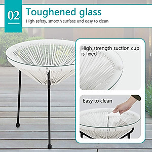 FDW Patio Bistro Set Bistro Table Set Acapulco Chairs Outdoor Chairs Set of 2 All-Weather Hammock Weave Chair Set of 2 and Glass Top Side Table Small Patio Table and Chairs White