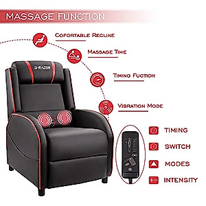 Homall Gaming Massage Recliner Chair Racing Style Single Living Room Sofa Recliner PU Leather Recliner Seat Comfortable Ergonomic Home Theater Seating (Red)