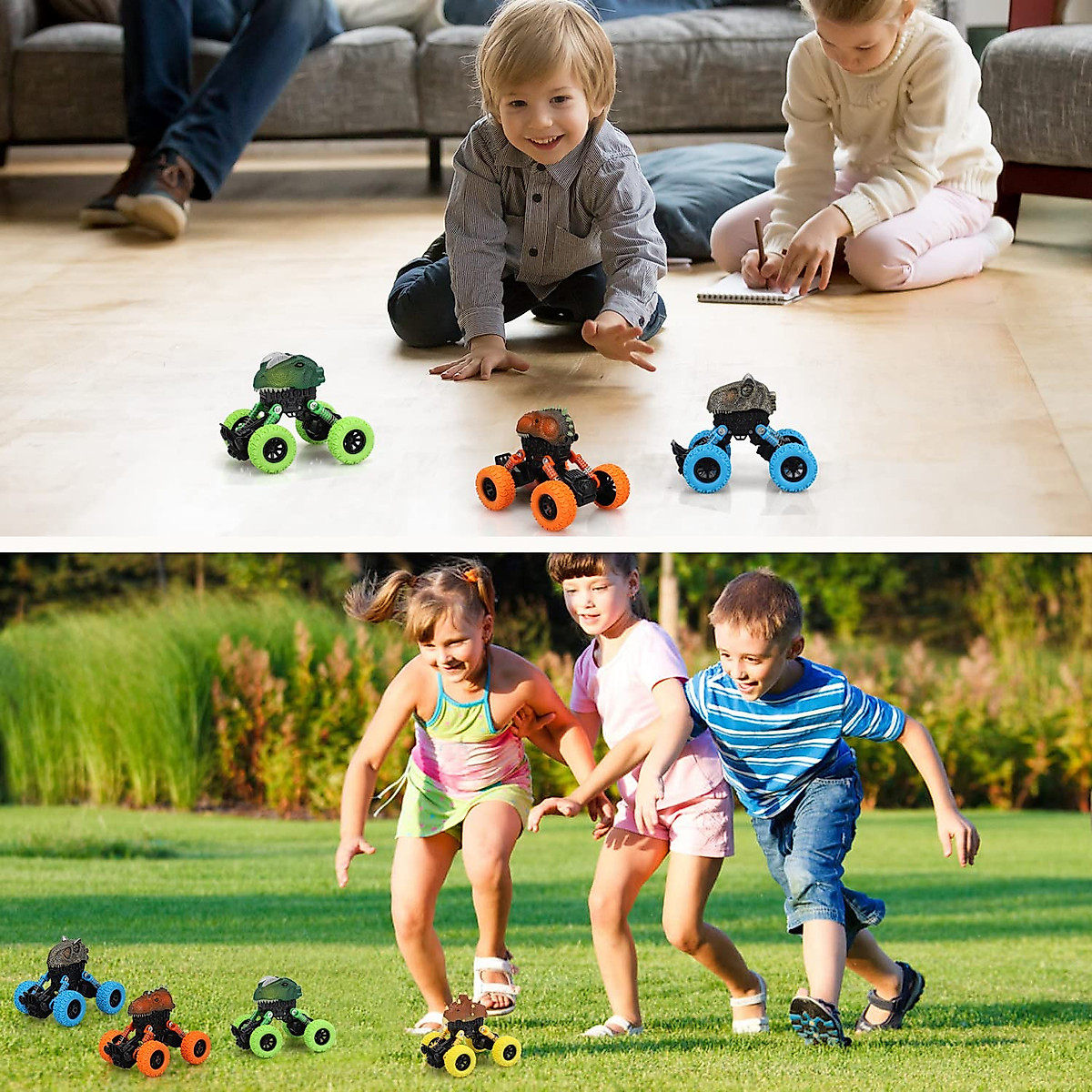 STEAM Life Dinosaur Cars Truck 4 Pack Dinosaur Pull Back Car for Toddlers Dinosaur Toys for Kids 3-5 Dinosaur Monster Truck Toys Dino Toy Set Christmas Birthday Gifts for 3 4 5 6 8 Year Old