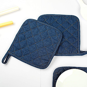 100% Cotton Potholders Kitchen Everyday Basic Terry Pot Holder Heat Resistant Large Coaster Hot Pads Kit Trivets Set for Cooking and Baking Set of 3 Dark Blue