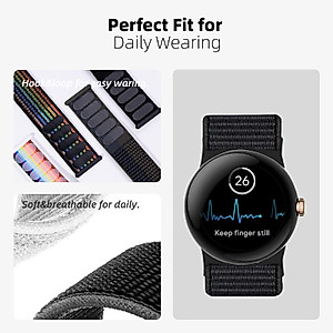 BlackPro Nylon Loop Compatible with Google Pixel Watch/Pixel Watch 2 Band with Upgraded Connector for Women Men, Adjustable Solo Loop Sport Straps Replacement band for Google Pixel Smartwatch