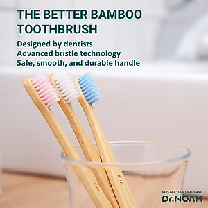 DR.NOAH Maru Kids Bamboo Toothbrush, 6 Pack | Designed by Dentists | Soft, Tapered, BPA Free Bristles | Ergonomic Design | Eco Friendly