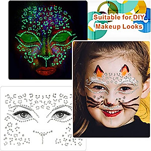 Noctilucent Face Jewels Temporary Tattoo-Luminous Face Gems Rhinestone Stickers Glow In Dark, Halloween, Rave Festival, Party Dress-up, Skeletons, Spiderwebs, Butterfly, Cat Costume Accessories(4Sets)