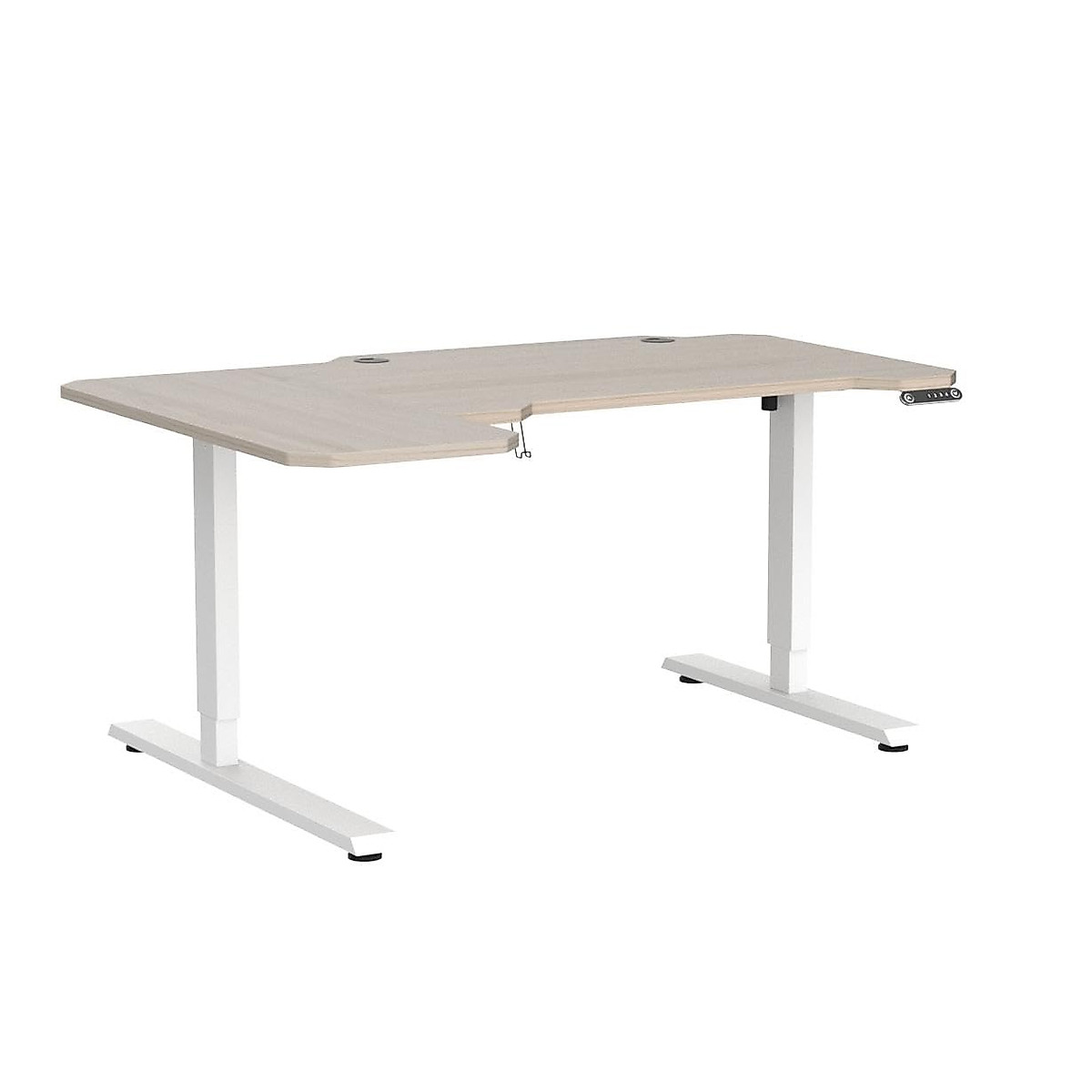 Radlove 59-Inch Large Electric Height Adjustable Computer L-Shaped Desk with Memory Controller Corner Standing Desk Modern Workstation with Splice Board Ergonomic Desk (White Frame + Oak Top)