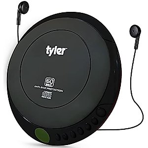 Tyler Portable CD Player Small Handheld Walkman Anti-Skip Shockproof Quality Earbuds Included Great for Kids Car Home Travel Gym USB AUX Output Disc CD-R CD-RW in-Car Compatible Compact & Lightweight