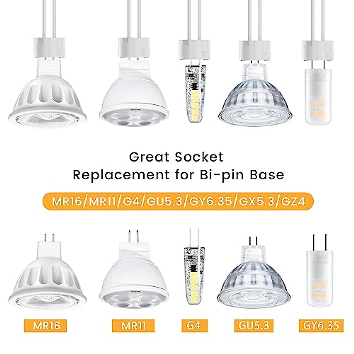 Minpory MR16 G4 GU5.3 Ceramic Bi-Pin Base Socket, MR16, MR11 Halogen Incandescent CFL LED Bulb Holder Wire Connector Socket Adapter 10 Pack