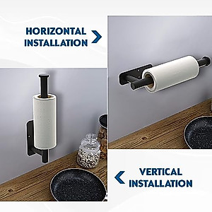 LEVENWAY- Under Cabinet Paper Towel Holder – Available in Screws and Self Adhesive Paper Towel Hanger Sturdy and Durable, Stainless Steel Polished Kitchen Roll Holder Wall Mount (Black)