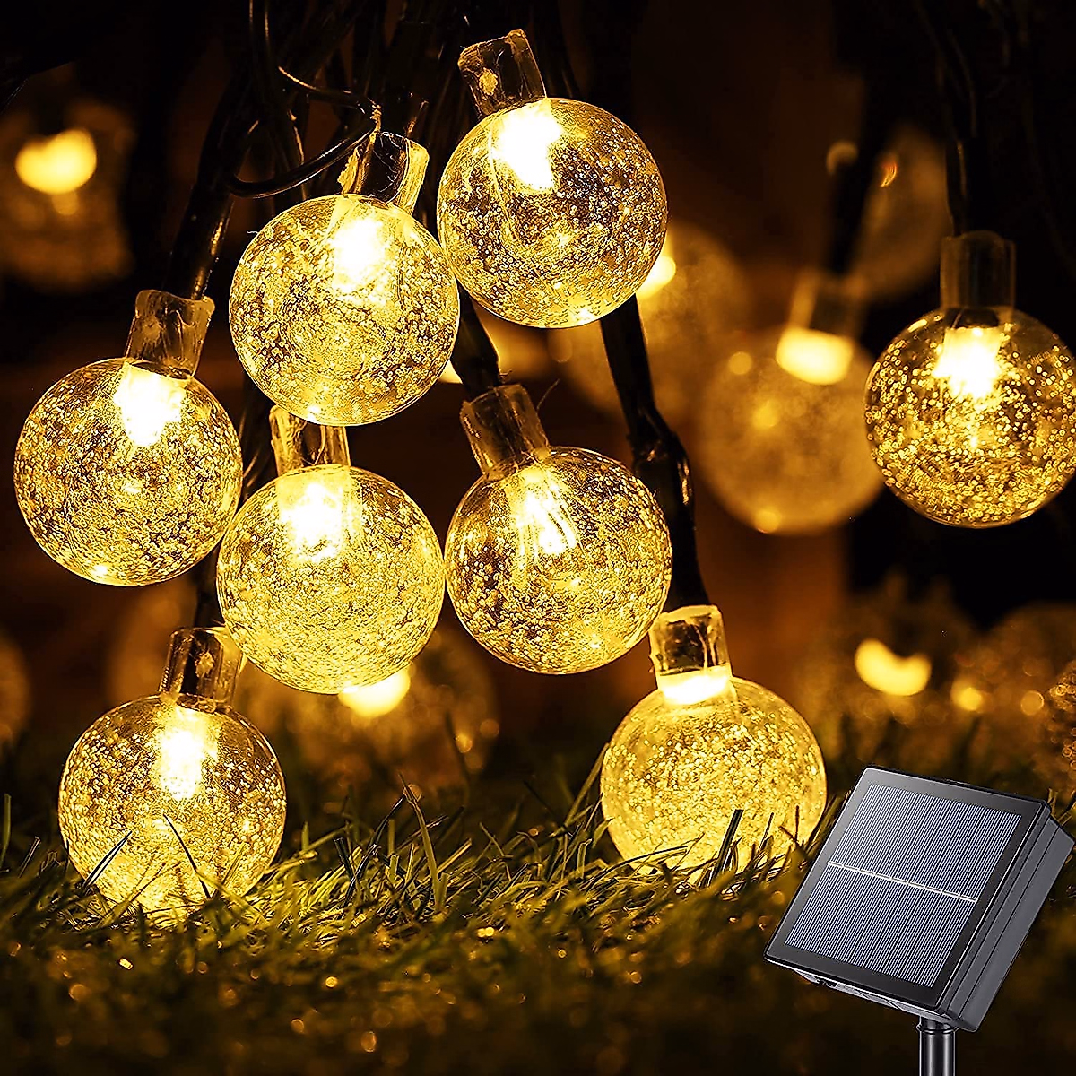 Oreunik 30 LED Crystal Ball Outdoor Solar Powered String Lights, 8 Modes, 24 Ft, Warm White, Waterproof, Patio/Garden/Yard/Outside