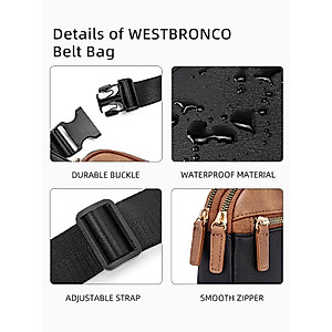 WESTBRONCO Fanny Packs for Women, Fashion Waist Packs with Adjustable Strap, PU Leather Belt Bag with Multi-Pockets, Small Crossbody Purse, Brown & Black