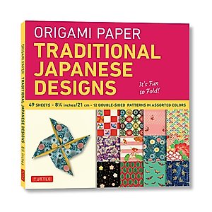 Origami Paper - Traditional Japanese Designs - Large 8 1/4": Tuttle Origami Paper: Double Sided Origami Sheets Printed with 12 Different Patterns (Instructions for 6 Projects Included)