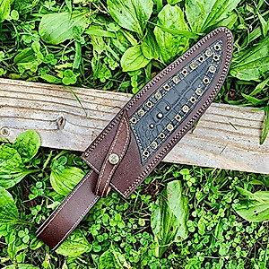 14.5” long custom handmade leather sheath fits up to 8"—9" cutting blade Bowie knife