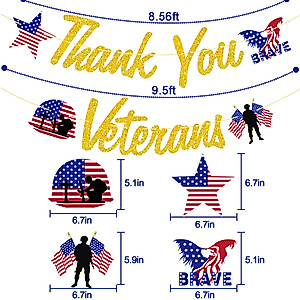 Veterans Day Banner, Thank You Veterans Glitter Letter Banner Cardstock Paper Garland Patriotic Party Decorations