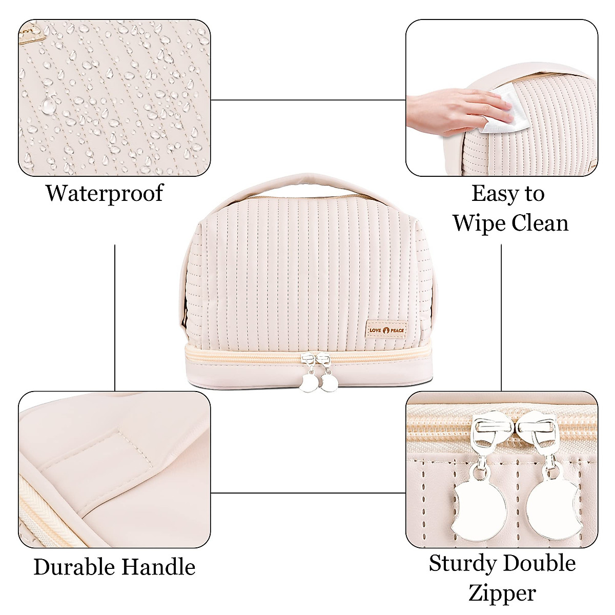 burfocus Small Cosmetic Bags,Zipper Pouch,Makeup Brushes Bag, Waterproof Travel Cosmetic Bag,Cute makeup bag for Women and Girls,Toiletry Bag Accessories Organizer Valentines Day Gifts (White)