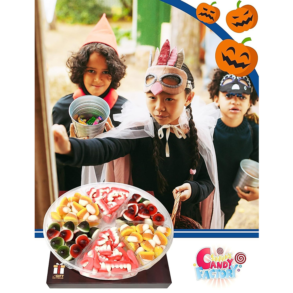 Halloween Gummies Candy Gift Tray, Dracula Teeth, Candy Corn, Worms, Skulls - 1.3 Lbs