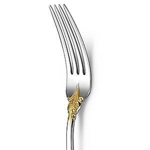 KEAWELL Luxury Dinner Fork, Set of 4, 18/10 Stainless Steel, 8 Inches, Dishwasher Safe, Mirror Polished, Silverware Fork Set (Gold Accent)
