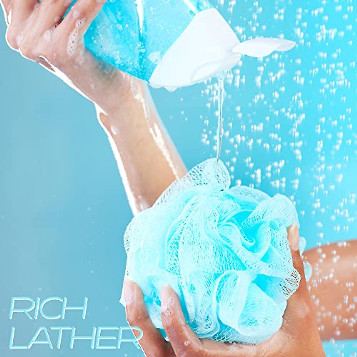 Nicole Miller Loofah Sponge Set | Exfoliating Bath & Shower Poufs Body Scrubber, 6 Pack, with Mesh Bag (Pastels)