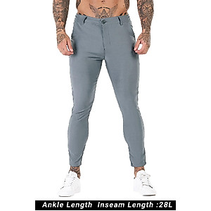 GINGTTO Grey Chinos Pants Men Slim Fit,Ankle Length Dress Pants Men Skinny Flat Front Chinos 30x28