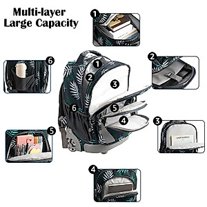 WEISHENGDA 18 inches Wheeled Rolling Backpack Multi-Compartment College Books Laptop Bag, Leaves.