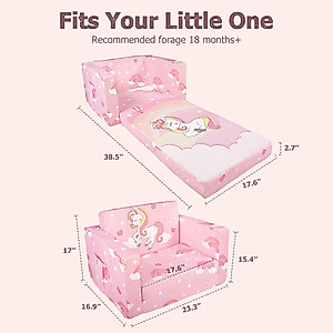 ZenKitch Kids Couch, 2-in-1 Toddler Sofa Fold Out, Soft Toddler Chair for Boys and Girls, Convertible Sofa to Lounger- Ideal for Napping, Reading, and Playing