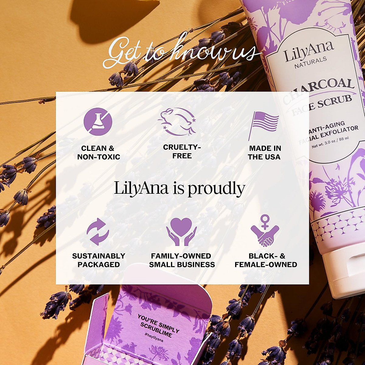 LilyAna Naturals Charcoal Face Scrub - Facial Exfoliator - Microdermabrasion Scrub - Facial Skin Care Products for Women and Men - Lavender and Tea Tree Oil - 3oz