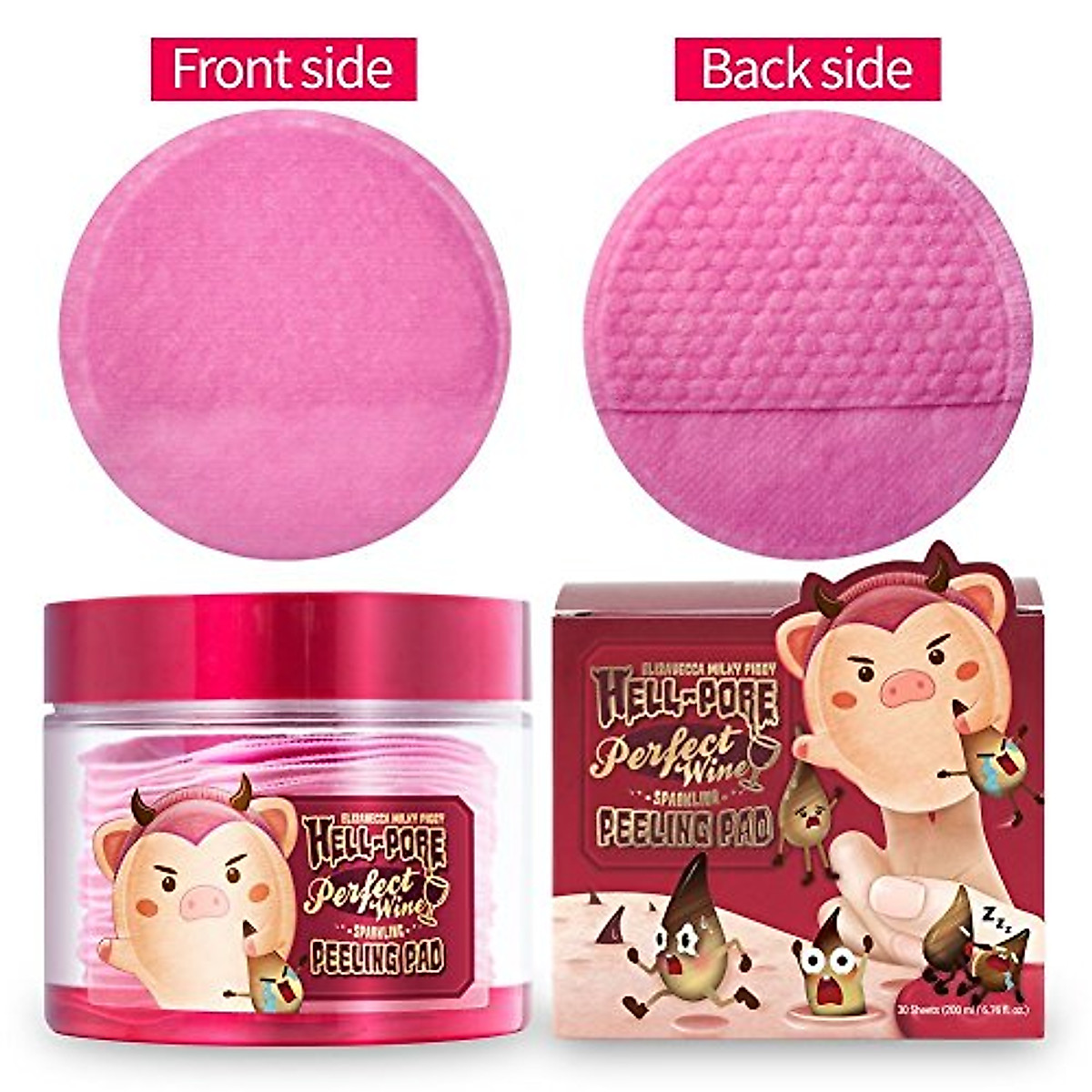 Elizavecca Exfoliate,Cleansing, Milky Piggy Hell-Pore Perfect Wine Sparkling Peeling Pad