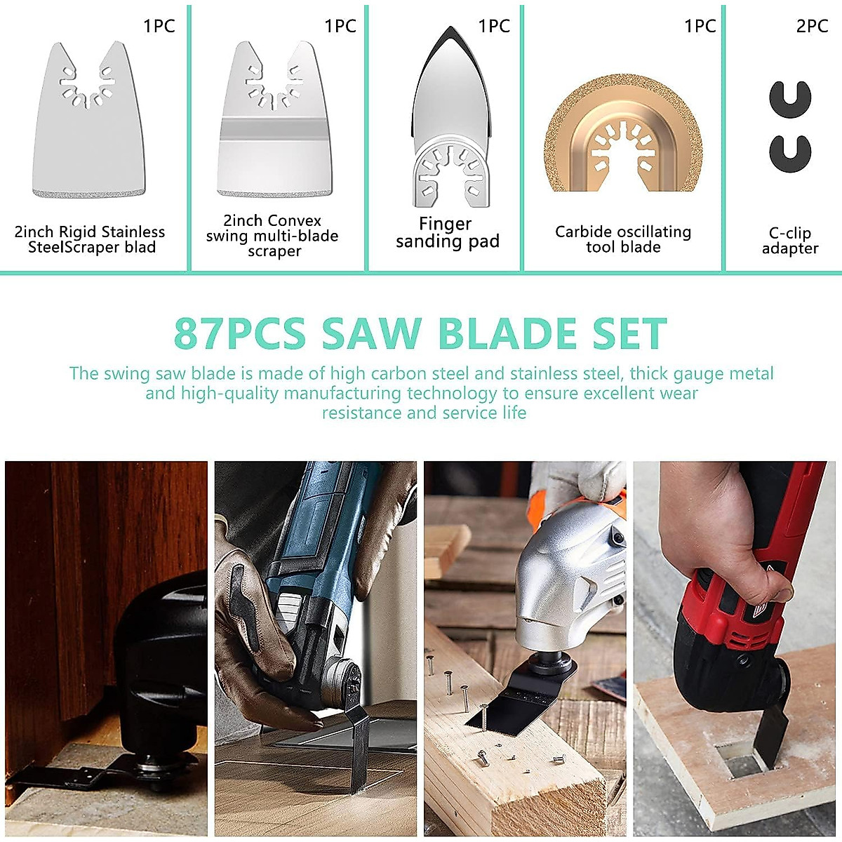 Protoiya 87 PCS Oscillating Tool Blades, Wood Metal Plastic Quick Release Oscillating Multitool Saw Blades Accessories with Sandpaper Compatible with Dewalt, Milwaukee, Makita, Ryobi, Rockwell, Bosch