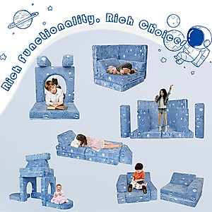 MeMoreCool Kids Couch, 10-Piece Modular Play Couch for Playroom, Fold Out Kids Sofa for Girl Boy, Glow Space