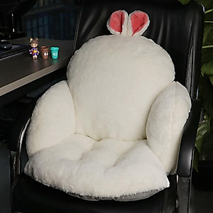 QYA Computer Chair Cushion White, Cute Seat Cushion with Backrest Non-Slip, Kawaii Chair Pillow for Gamer Chair, Comfy Chair Cushion for Bedroom (32"x 18", White Bunny)