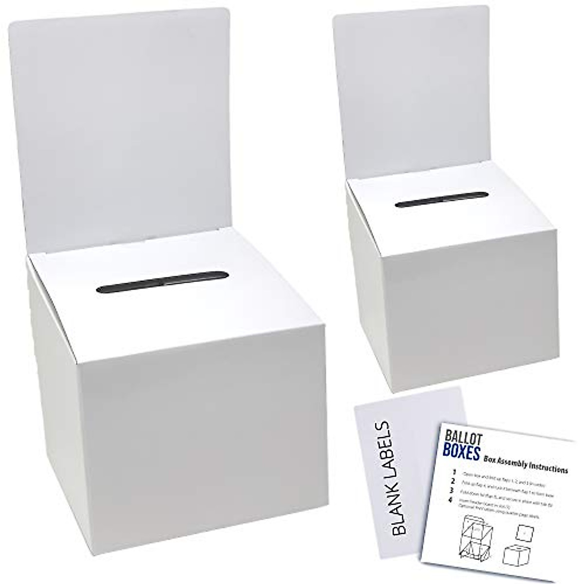 ALBEN Ballot Box for Suggestions Donations Raffles White Glossy Cardboard Boxes with Removable Header in Medium Size 6x6x6 inches with Slot for Tickets and More (2 Pack)