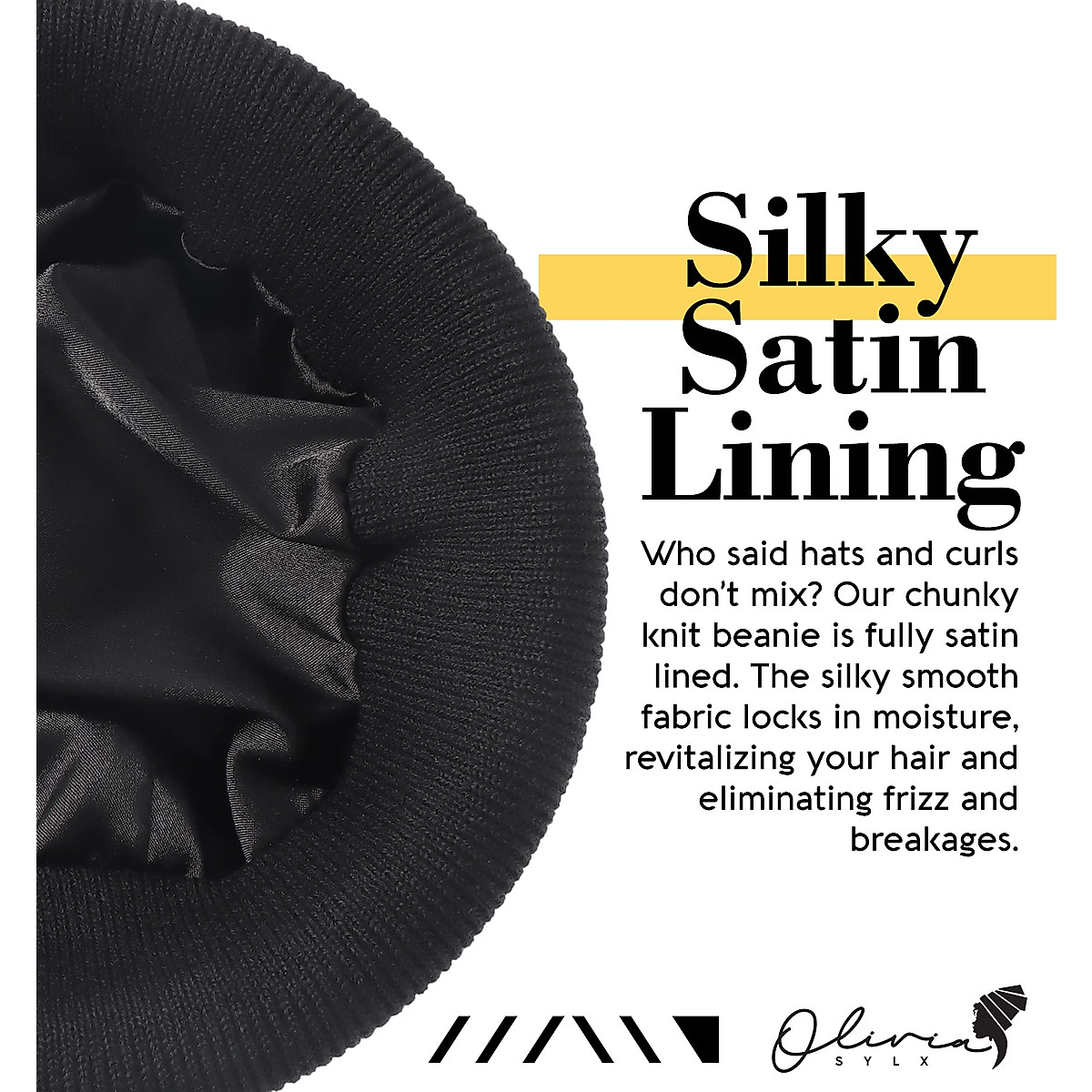 Olivia Sylx Cuffed Satin Lined Beanie for Women - Satin Lined Winter Hat - Beanie with Satin Lining - Satin Lined Hats Black