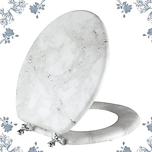 Round Marble Toilet Seat Natural Wood Toilet Seat with Zinc Alloy Hinges, Easy to Install also Easy to Clean, Anti-pinch Wooden Toilet Seat by Angol Shiold (Round, Gray)