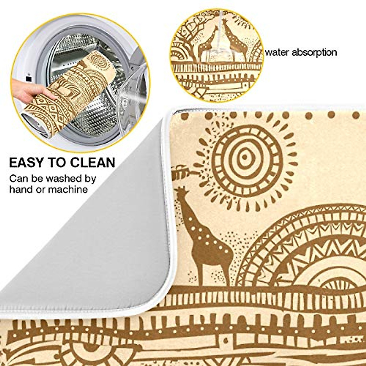 African Woman Silhouette Dish Drying Mat 24"x18" Absorbent Machine Washable Hanging Fast Dry Pad Dish Protective Mat for Kitchen Countertop Heat Resistant Dinner Table Mat