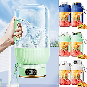 Multifunctional Portable Juicer Cup with Digital Display,USB Rechargeable Mini Portable Juicer,Personal Blender, Juice Cup Blender,Perfect For Smoothies, Shakes (A, Double cup double lid)