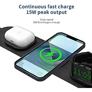 Kocybt 3 in 1 Magnetic Wireless Charger,Foldable Wireless Charger Pad Compatible for 13/13 Pro/13 Pro Max/13 Mini, 12/12 Pro/12 Pro Max/12 Mini, iWatch,AirPods 3/2/Pro,(Adapter Not Included) (Black)