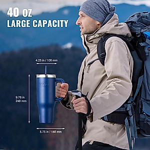 VEVOR 40 oz Insulated Water Bottle, Stainless Steel Sports Coffee Cup with Lid, Handheld Travel Coffee Mug Double Walled, Camping Hydration Flask Leakproof, for Indoor/Outdoor School, Work, Blue