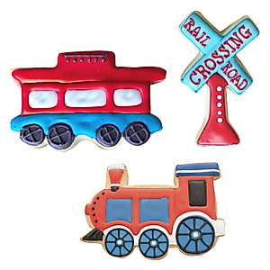 Train Railroad Cookie Cutters 3-Pc. Set Made in USA by Ann Clark, Train Engine, Caboose, Railroad Crossing Sign