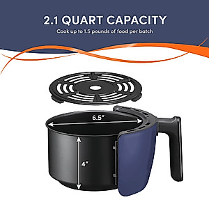 Elite Gourmet EAF-0201BG Personal 2.1 Qt. Compact Space Saving Electric Hot Air Fryer Oil-Less Healthy Cooker, Timer & Temperature Controls, 1000W, Quart, Blue Gray