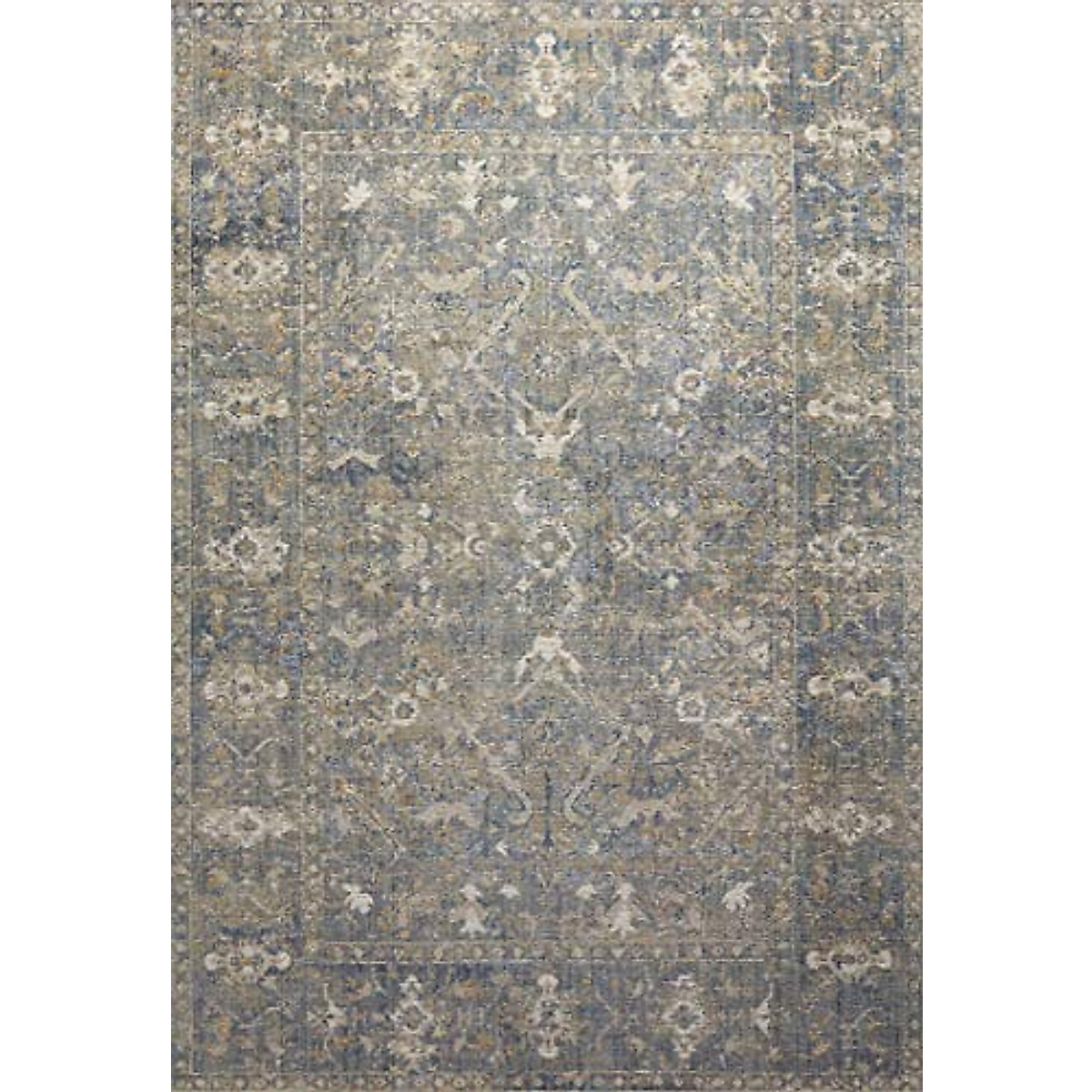 Loloi Chris Loves Julia Rosemarie 7'-10" x 10' Area Rug in Sand/Lagoon - Classic No-Shed Area Rug, Soft Living Room Rug, Antique Inspired Modern Rug for Living Area, Bedroom, Dining Room