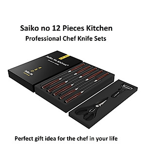 Saiko No 12pcs – Home Professional Chefs Knife Set – Ultra Sharp 440C Stainless Steel Kitchen Knife Set – Japanese Knife Set with Pakkawood Handle – Professional Knife Set in Gift Box