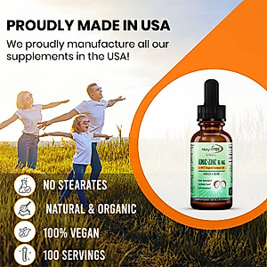 Organic Zinc Supplements for Kids, Adults - Zinc Sulfate - Liquid Zinc Supplement - Pure Ionic Zinc Drops in Coconut Oil for Immune Support, Skin - NO Preservatives & Great Taste - 100 Vegan Servings