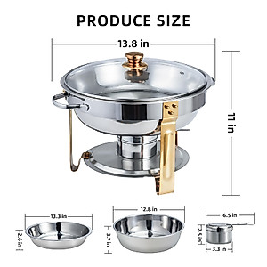 SETLUX 5QT Round Chafers for Catering Chafing Dishes for Buffet Gold Set,Chafers and Buffet Warmers Sets for Parties 4.5L(Gold 4 Pack)
