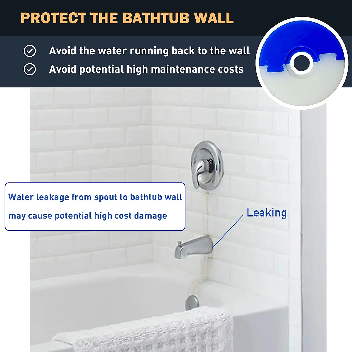 Flibyt Bathtub Spout Back Seal, Protect Bath Finished Wall from Water, Tub Spout Water Leakage Disc Seal for 1/2" Copper Pipe (OD 0.63" / 16mm)