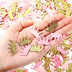 300 Pieces Crown Confetti Glittery Prince King Crown Confetti Baby Shower Crown Confetti for Baby Girl Birthday Party Decorations (Pink Gold, Pink Tone)