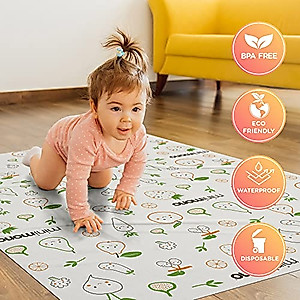 Minimono Baby Splat Mat for Under High Chair - 30 Pcs Disposable and Waterproof Splash Mats - 40"x47" Multipurpose Activity Mat for Picnic Art Craft - Baby Led Weaning Supplies (Fruits and Vegetables)