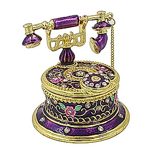 Hophen Telephone Trinket Box Hand-Painted Crystal Decorative Hinged Jewelry Ring Holder Storage Box Collectible (Purple)