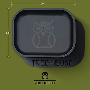 Black Treehouse Rolling Tray Set with PVC Soft Magnetic Lid, Ashtray Included for Home Storage or Travel - 7" x 5.5", Small, Cute