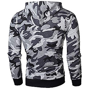 Mens Zipper Hooded Sweatshirts, Thenlian Mens Camouflage Zipper Pullover Long Sleeve Hooded Sweatshirt Tops Blouse(Gray, L)