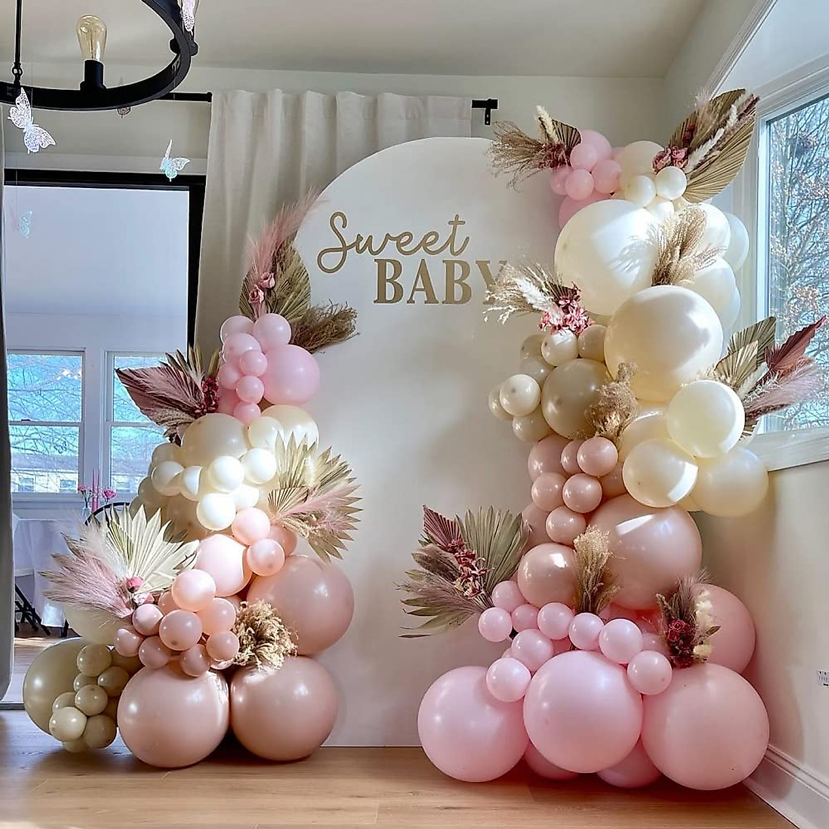 First Communion Pink Balloon Garland Arch Kit, Girl Baptism Christening Party Decorations, Pink Gold White Balloons with Cross and Dove Balloon for Happy Birthday God Bless Theme Supplies