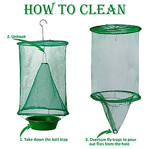 Ranch Fly Trap (4 Pack) with Adjustable Hanging Wire (2pcs) and Bait Tray | Indoor or Outdoor Fly Traps Hanging Cages for Farms, Park or Restaurants